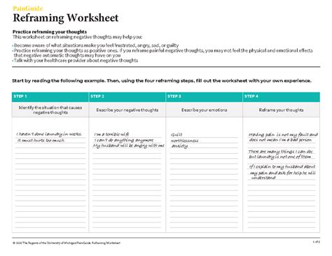 Reframing Worksheet 001 1 Of 2 Step 1 Step 2 Step 3 Step 4 Identify