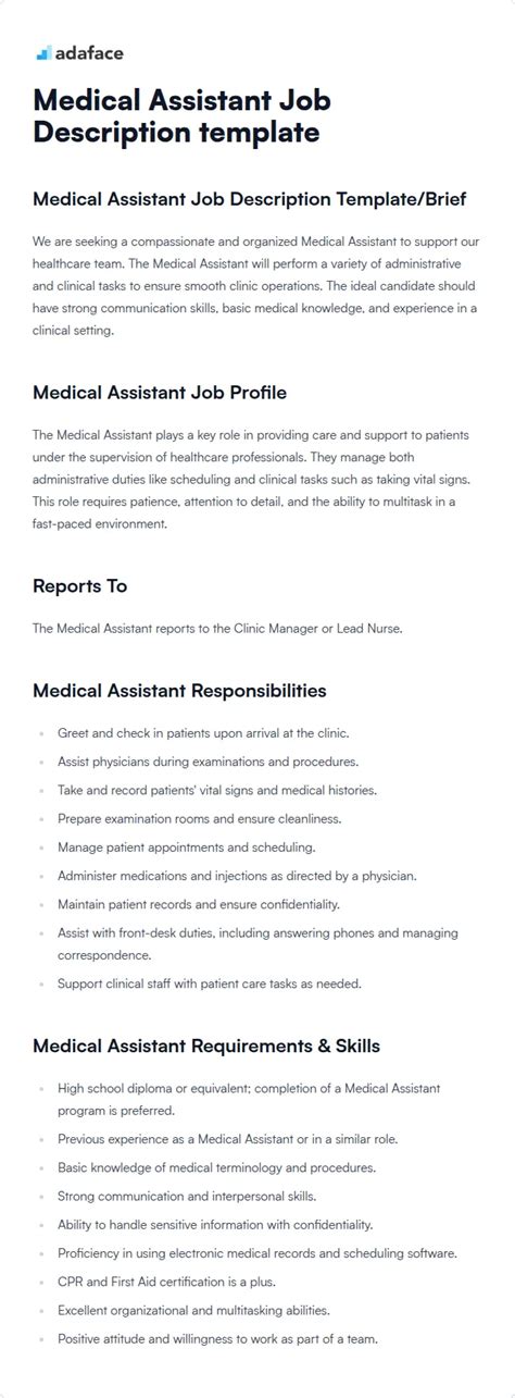 Medical Assistant Job Description Template Adaface