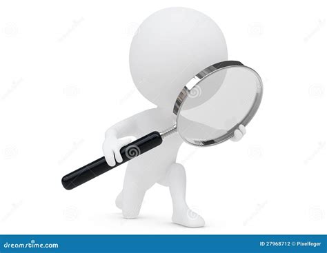 3d Humanoid Character With A Magnifier Stock Illustration