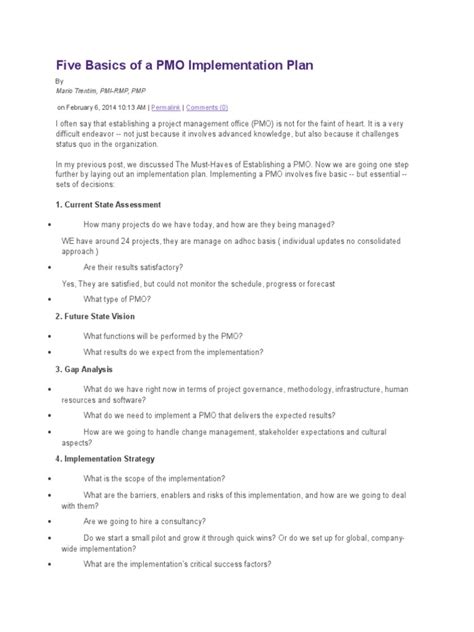 Five Basics Of A Pmo Implementation Plan Pdf