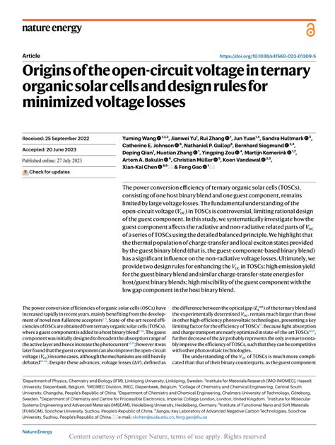 Pdf Origins Of The Open Circuit Voltage In Ternary Organic Solar Cells And Design Rules For