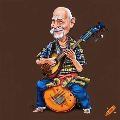 Caricature Of An Old Man Samurai Playing A Guitar On Craiyon