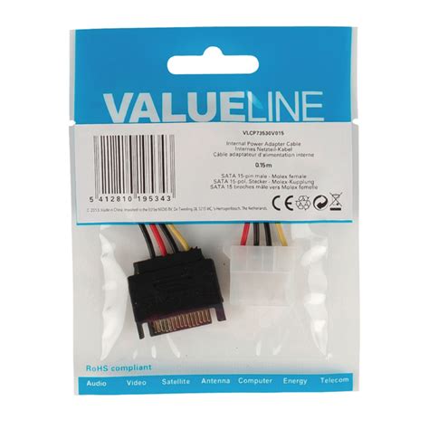 Value Line Internal Power Cable Sata 15 Pin Male Molex Female 015 M
