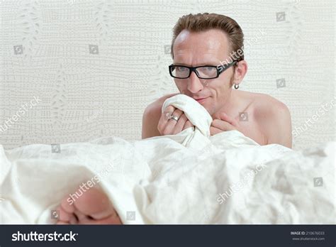 Pleased Handsome Naked Man Bed Under Stock Photo Shutterstock