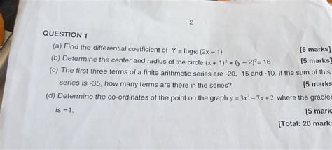 Solved QUESTION 1 A Find The Differential Coefficient Of Chegg Com