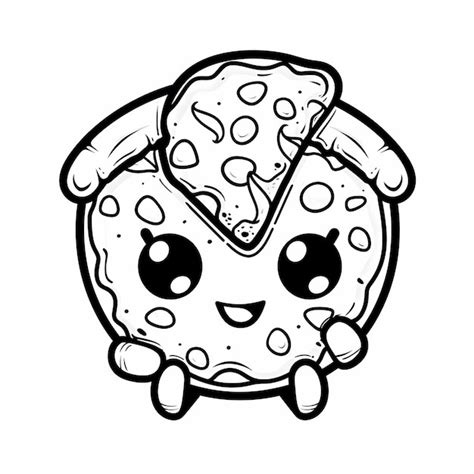 Cute Pizza Simple Coloring Page Black And White Premium AI Generated Image
