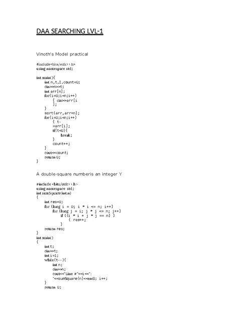 DAA ELAB Lab Answer For Babes DAA SEARCHING LVL Vinoth S Model Practical Studocu