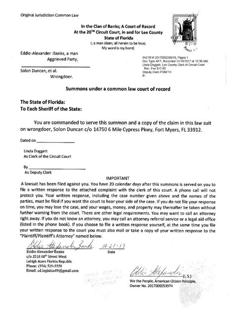 Summons Issued From A Court Of Record