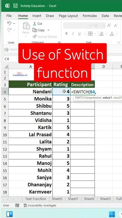use of switch function excel tips and tricks excelfunctions excel shortsfeed youtube