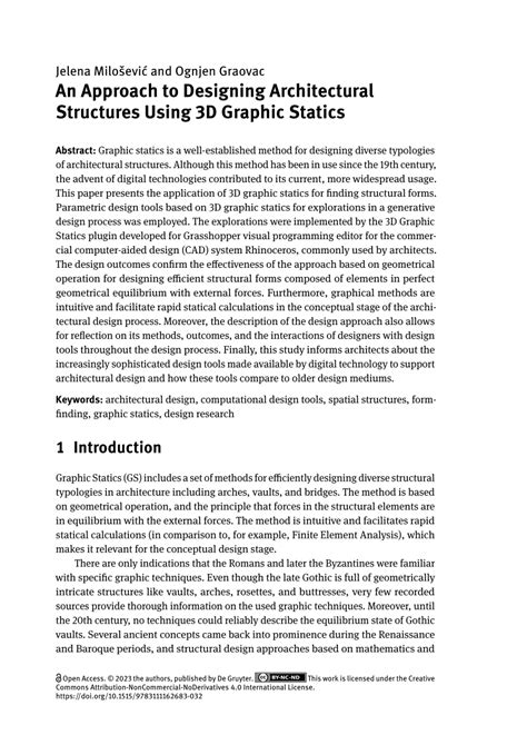 Pdf An Approach To Designing Architectural Structures Using 3d Graphic Statics