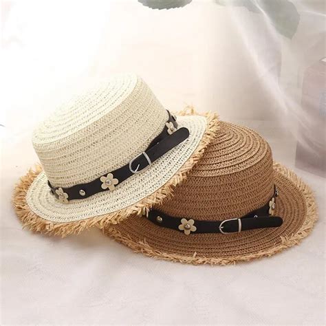 Ozyc Korea Flat Top Straw Boater Hats For Summer Women Men Wide Brim