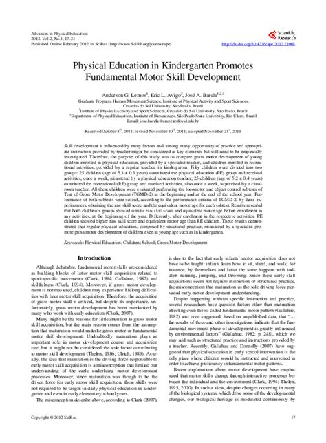 Pdf Pe In Kindergarten Enhances Motor Skills