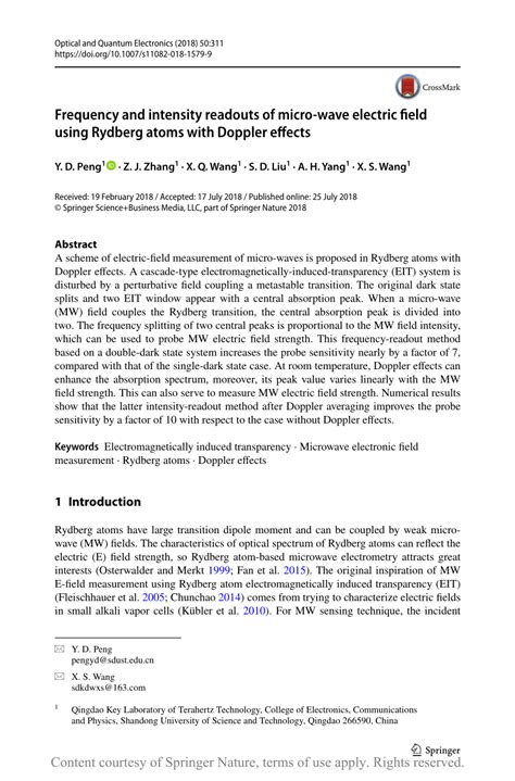 Frequency And Intensity Readouts Of Micro Wave Electric Field Using Rydberg Atoms With Doppler