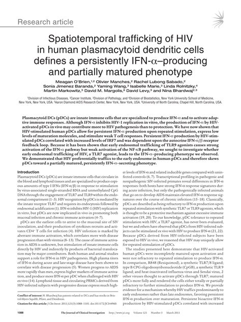 Pdf Spatiotemporal Trafficking Of Hiv In Human Plasmacytoid Dendritic