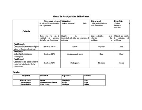 Matriz De Jerarquización Del Problema Ejemplo Pdf
