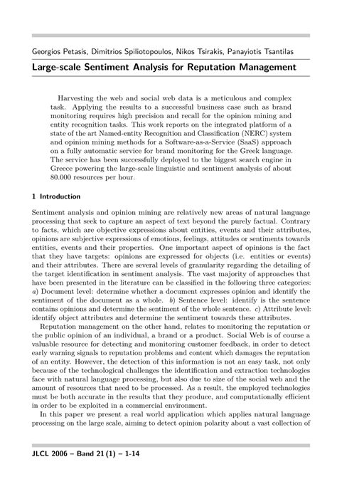 Pdf Large Scale Sentiment Analysis For Reputation Management