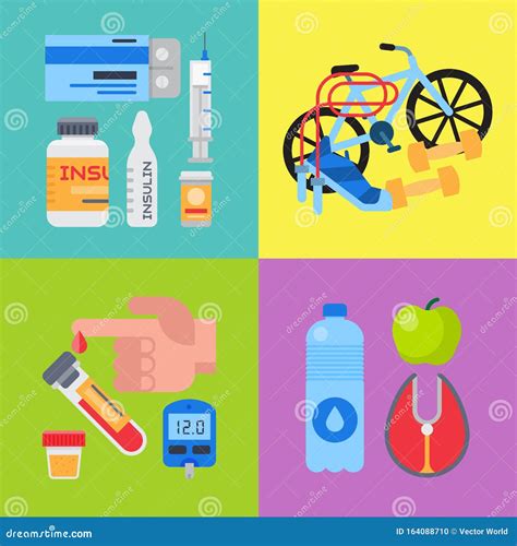 Diabetes Mellitus Care Banner Set Vector Illustration Doctor Cares