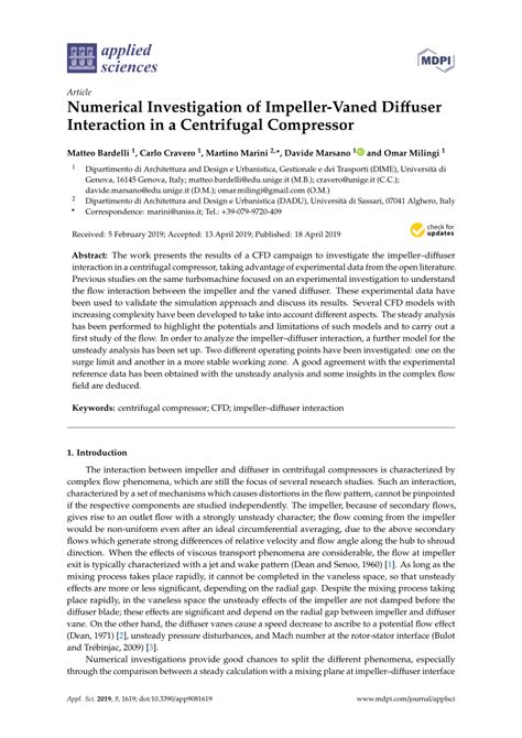 Pdf Numerical Investigation Of Impeller Vaned Diffuser Interaction In