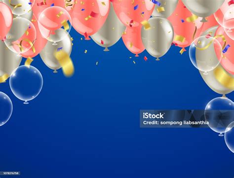 살아있는 산호 색깔과 색종이 헬륨 풍선 새 해 파티 기념일 축 하 이벤트 디자인 Airfor 생일에 격리 벡터 일러스트입니다