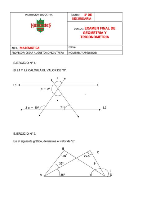 Examen Trigonometria Y Geometria 4 Pdf