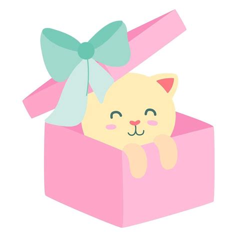 Linda Gatito En Regalo Caja En Plano Diseño Adorable Gato Presente A