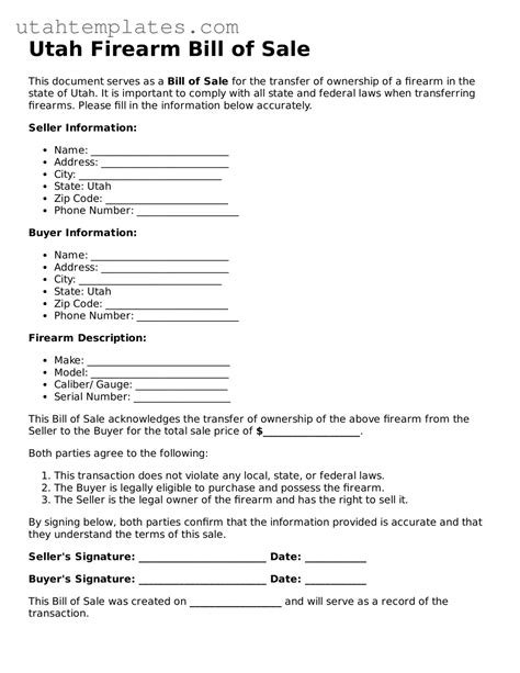 Utah Firearm Bill Of Sale Forms • Printable Template