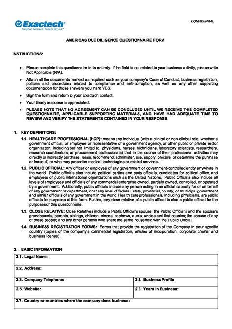Exactech Due Diligence Questionnaire EN Exac Com
