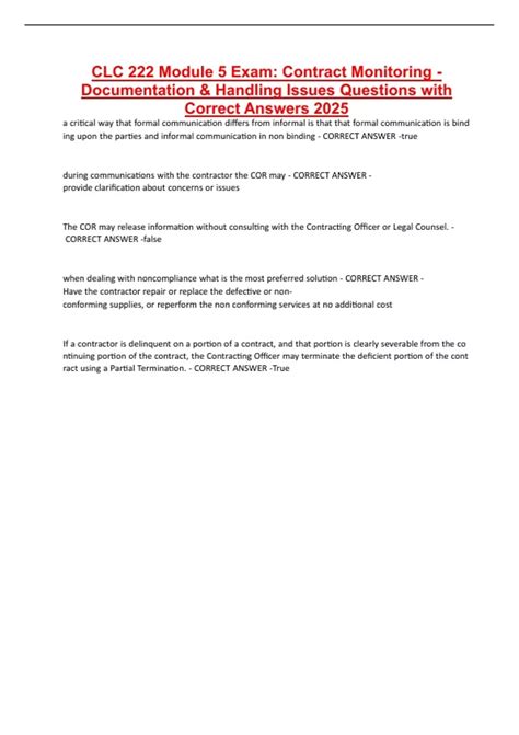 Clc Module Exam Contract Monitoring Documentation Handling