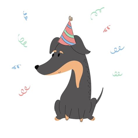 Premium Vector Illustration Of A Cute Dachshund In A Party Hat