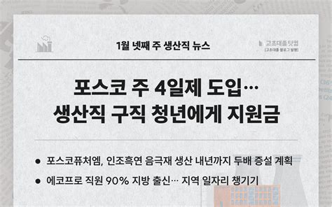 포스코 주 4일제 도입 노동부 생산직 취업 청년에게 지원금 포스코퓨처엠 음극재 생산 증설 계획