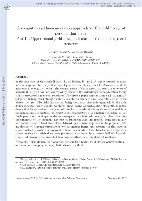 Pdf A Computational Homogenization Approach For The Yield Design Of Periodic Thin Plates Part