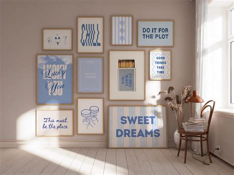 Gallery Wall Art Pack Blue Wall Art Dorm Decor Trendy Room Decor