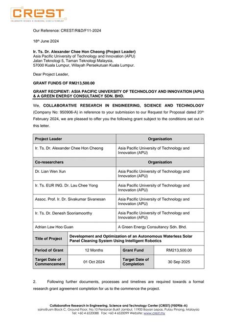 Its My Pleasure To Be Awarded With The Crest Grant Amounting To