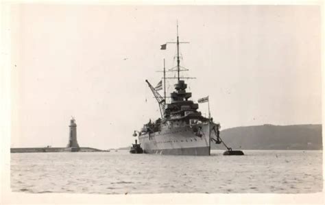 Rppc Photo British Royal Navy Hms Effingham With Lighthouse Cruiser War