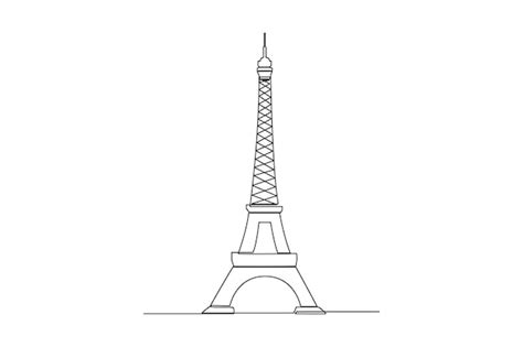 단일 연속 라인 드로잉 에펠 타워 파리의 상징적인 타워 건물 건축 재산 프리미엄 벡터