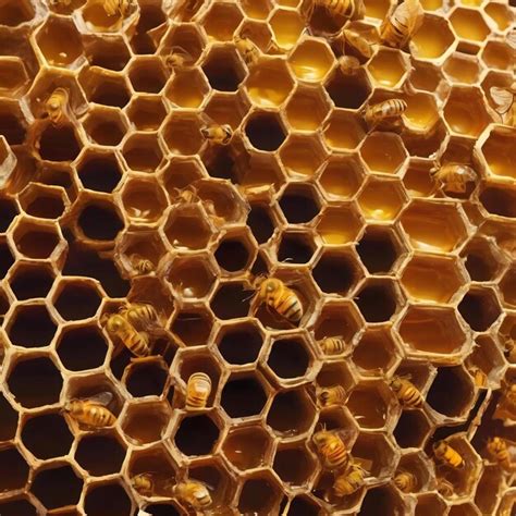 抽象的な六角形の構造は金色の蜂蜜で満たされたミツバチの巣から蜂蜜です Premium Ai生成画像
