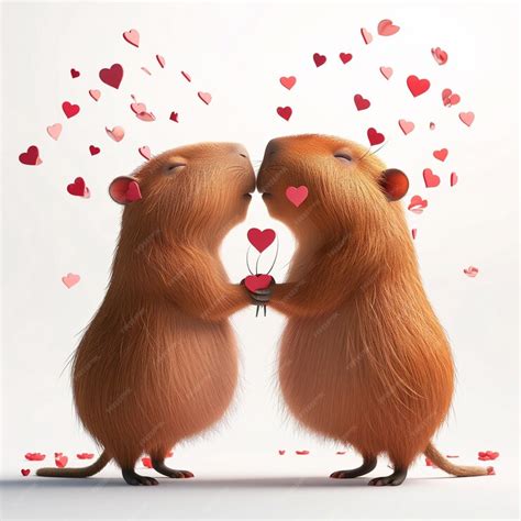 Premium Photo Lovely Capybaras Couple In Love With Hearts