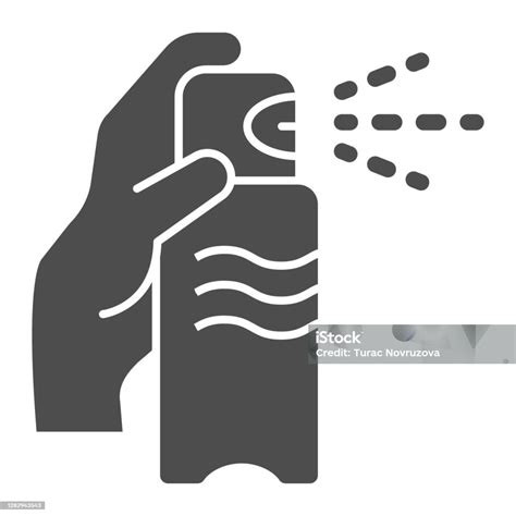 핸드 솔리드 아이콘의 공기 청정기 클리닝 서비스 컨셉 흰색 배경에 스프레이 데오도란트 사인 모바일 웹용 글리프 스타일의 에어로졸 아이콘을 손 잡고 있습니다 벡터 그래픽