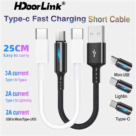 Hdoorlink 25cm Fast Charging Cable Type C To Type C 3a Short Data Cord