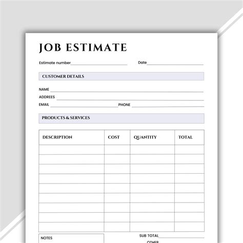 Work Estimate Template Editable Job Estimate Template Job Estimate