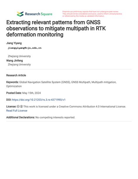 Pdf Extracting Relevant Patterns From Gnss Observations To Mitigate Multipath In Rtk