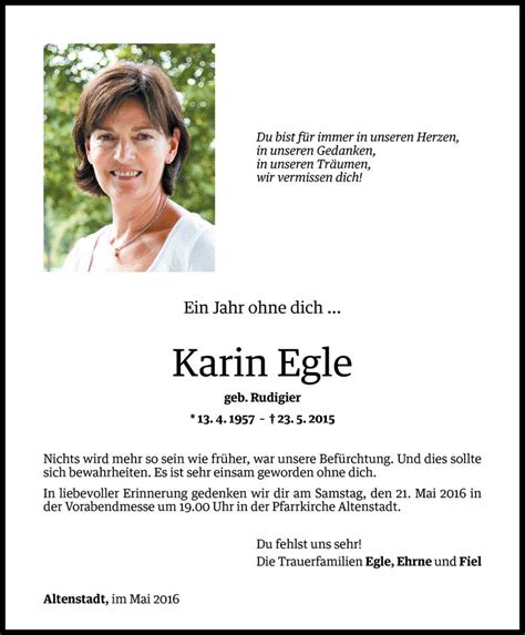 Todesanzeigen Von Karin Egle Todesanzeigen Vorarlberger Nachrichten