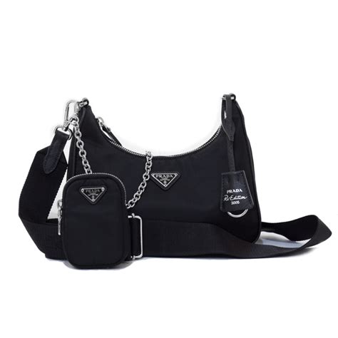 Prada 經典尼龍tessuto系列三角logo三合一拉鍊手提斜背兩用包黑 兩用包 Yahoo奇摩購物中心