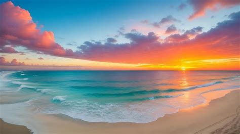 Premium Photo Sunset Serenity Mesmerizing Beachscape Bathed In Colors