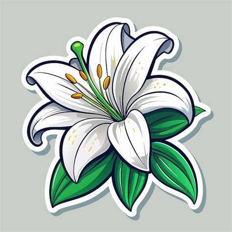 Sticker A Lily With Green Leaves Premium Ai Generated Vector