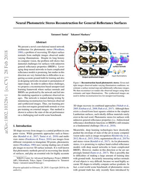 Pdf Neural Photometric Stereo Reconstruction For General Reflectance Surfaces
