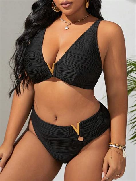 SHEIN Swim Vcay Plus Ring Linked Cut Out Bikini Swimsuit SHEIN USA