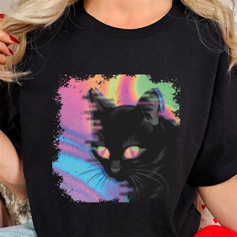 Dovu Psychedelic Weirdcore Cat T Shirt Vaporwave Grunge Clothes