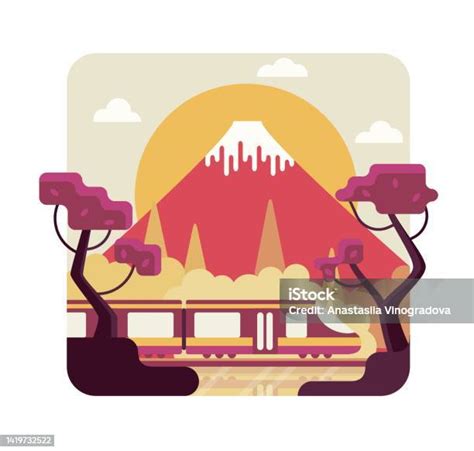 기차 아시아의 철도로 여행 평평한 타일의 벡터 만화 사각형 일러스트 레이 션 일본에 대한 스톡 벡터 아트 및 기타 이미지 일본 일본 문화 개념 Istock