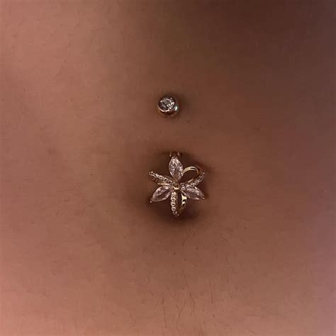 Gold Pink Crystal Belly Button Ring Dainty Minimalist Belly Rings